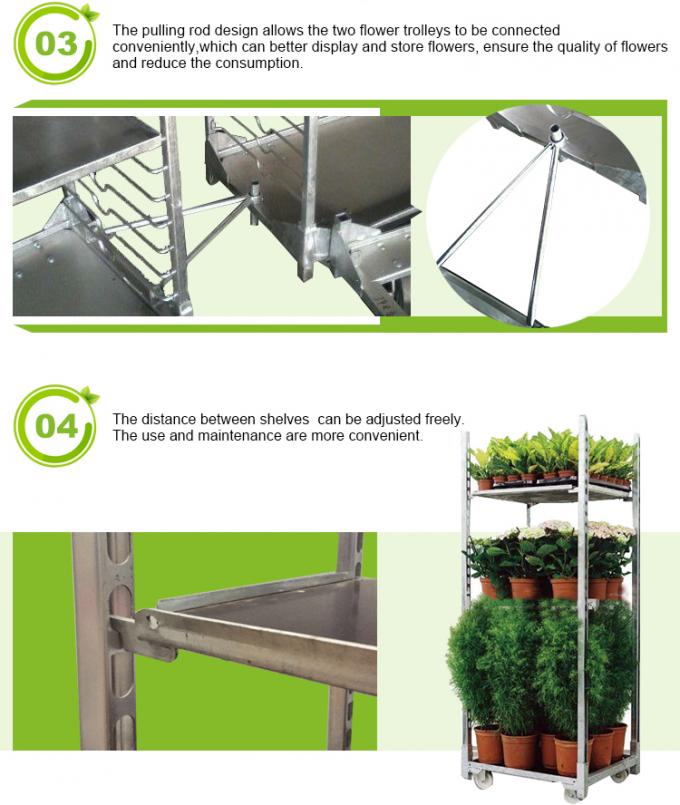 Hot Galvanized Greenhouse Carts Flower Trolley Danish Trolley Racks