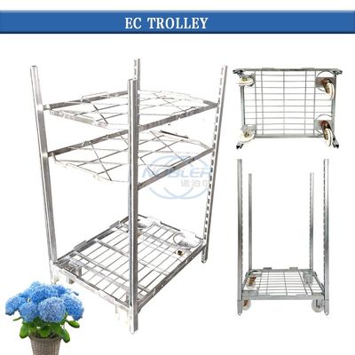 3 Shelves Danish Trolley Wire Mesh Greenhouse Transport Cart Flower Trolley